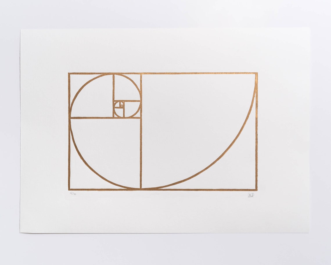 The Fibonacci Spiral Handcarved Linocut Print Black or | Etsy