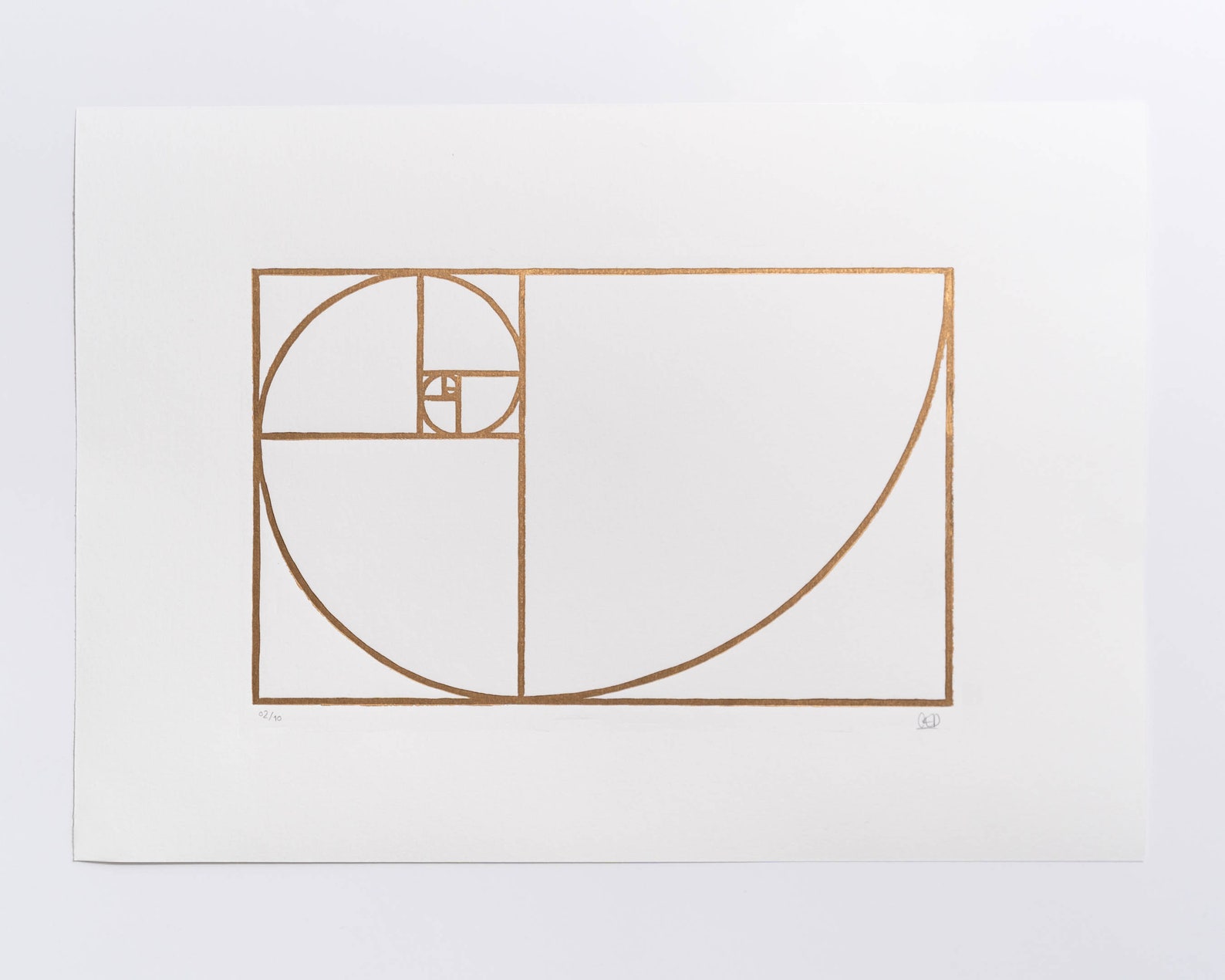 The Fibonacci Spiral | Handcarved Linocut Print | Black or Golden Ink ...