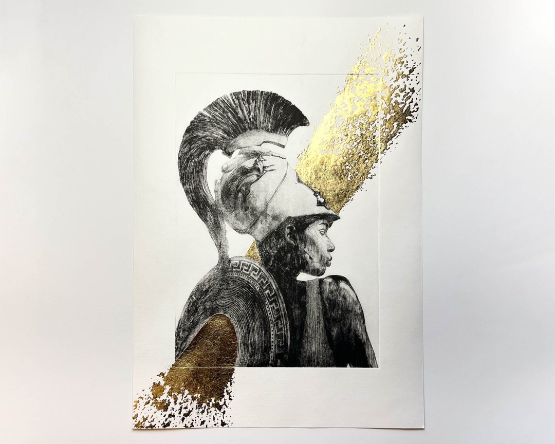 Aegis and Athena Gold | Original Drypoint Etching Print, Gilded - Etsy