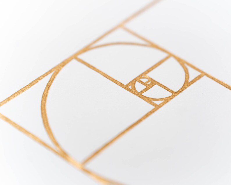 The Fibonacci Spiral | Handcarved Linocut Print | Black or Golden Ink ...