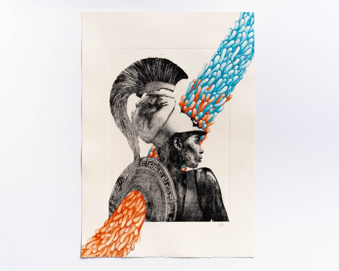 Aegis Und Athena Original Drypoint Etching Print Watercolored Handmade ...