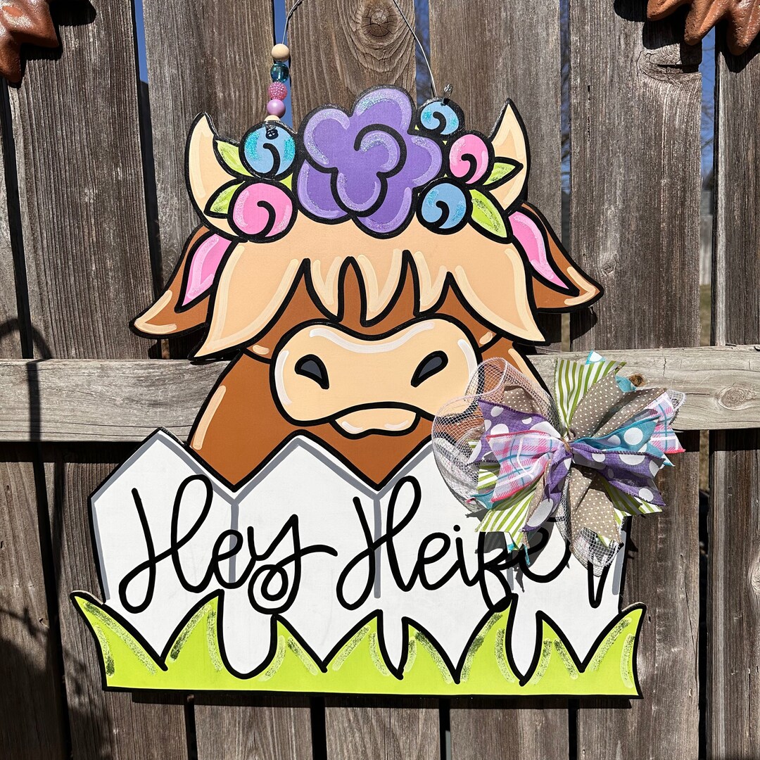 Farmhouse Door Hanger, Cow Door Hanger, Highland Cow Door Hanger, Cow ...