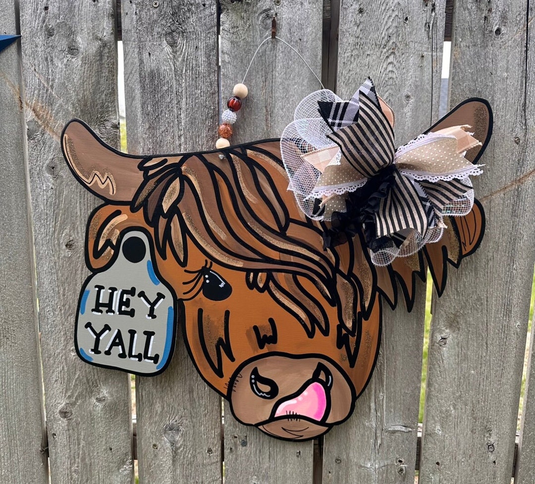 Cow Door Hanger, Highland Cow Door Sign, Farmhouse Door Hanger, Door ...