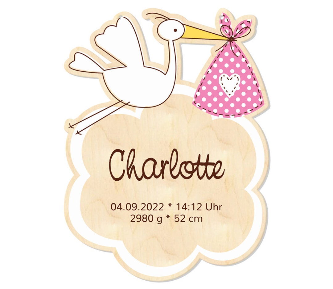 Stork Birth Board - Personalized Baby Board for Birth With Stork Motif ...