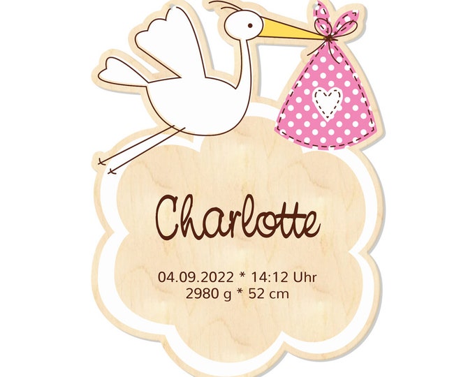 Stork Birth Board Personalized Baby Board for Birth With Stork Motif ...