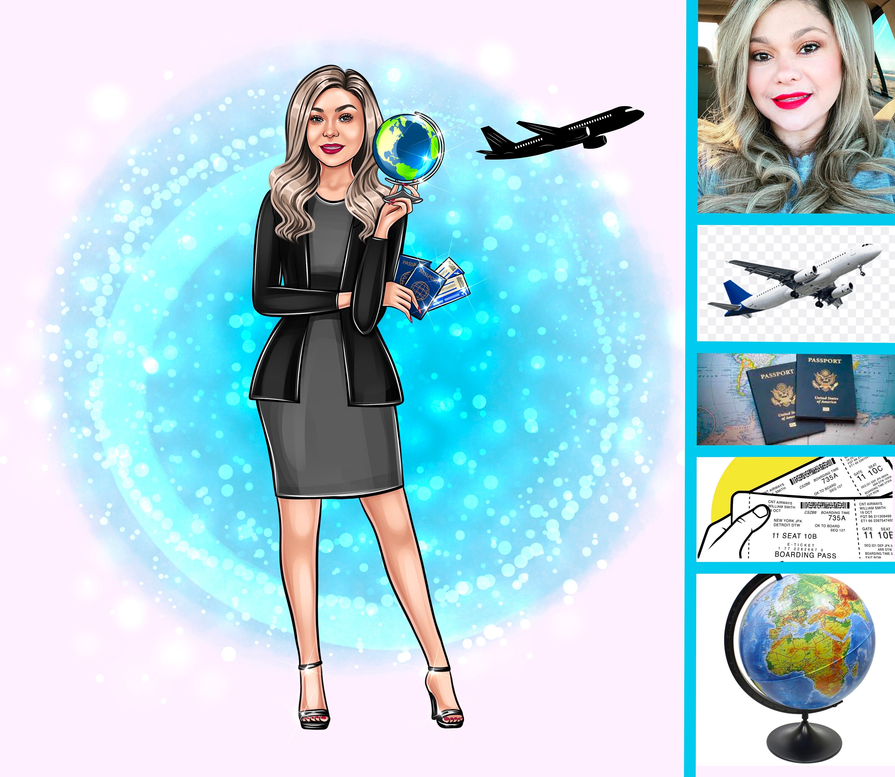 Travel Agent Logocustom Cartoon Logodigital Portrait | Etsy