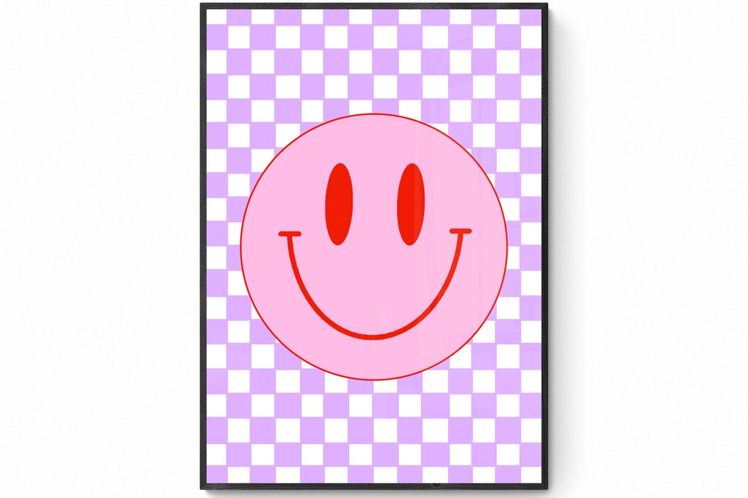 Funky Chequered Smiley Print Pink & Purple Smiley Face - Etsy UK