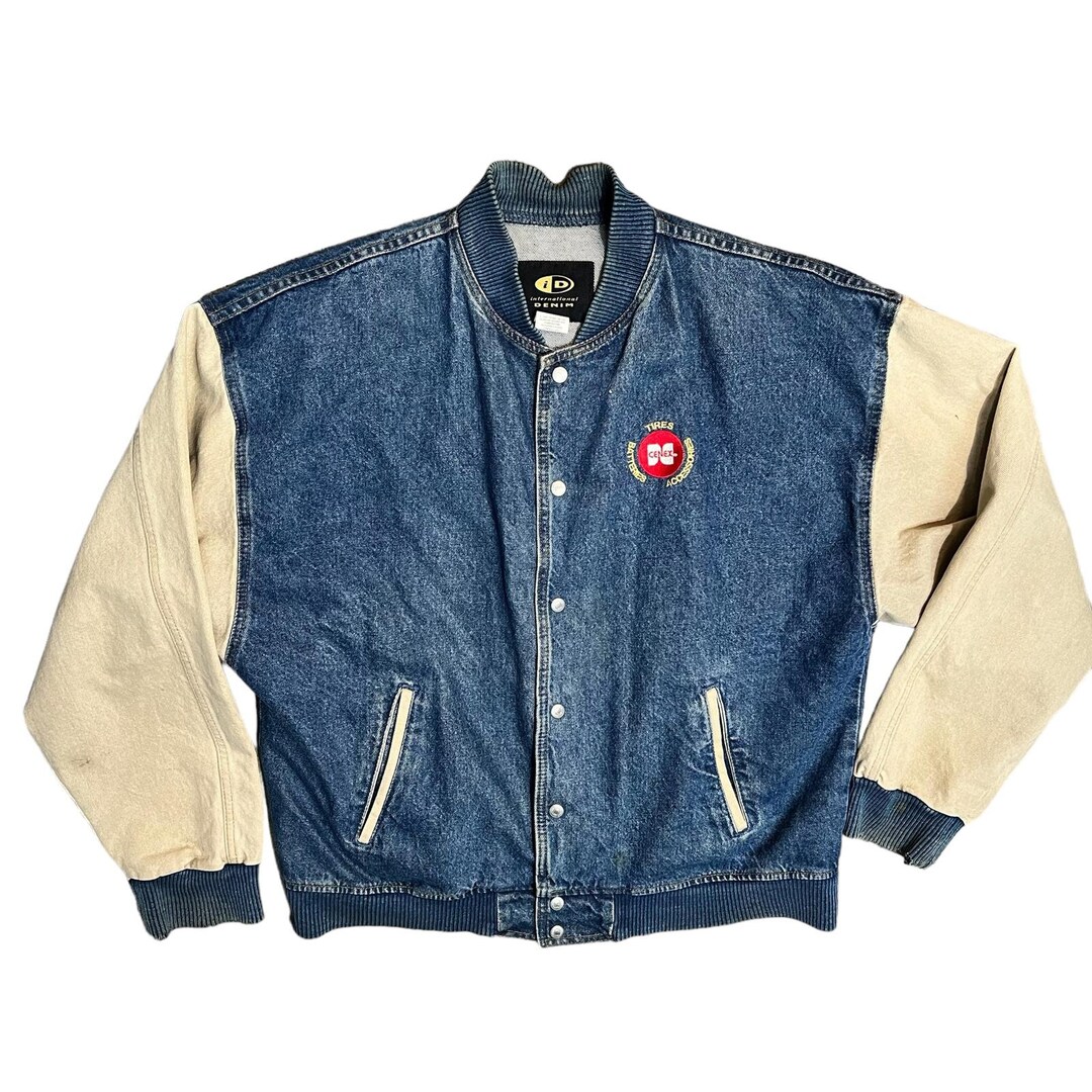 International Denim Varsity Style Jacket Cenex Embroidered Size L - Etsy
