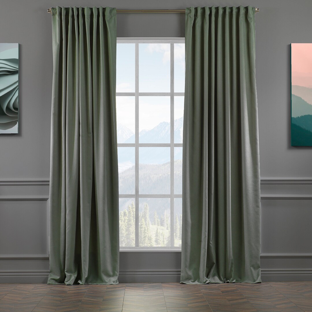 Set of 2 Decorative Faux Velvet Curtainleaf Green - Etsy