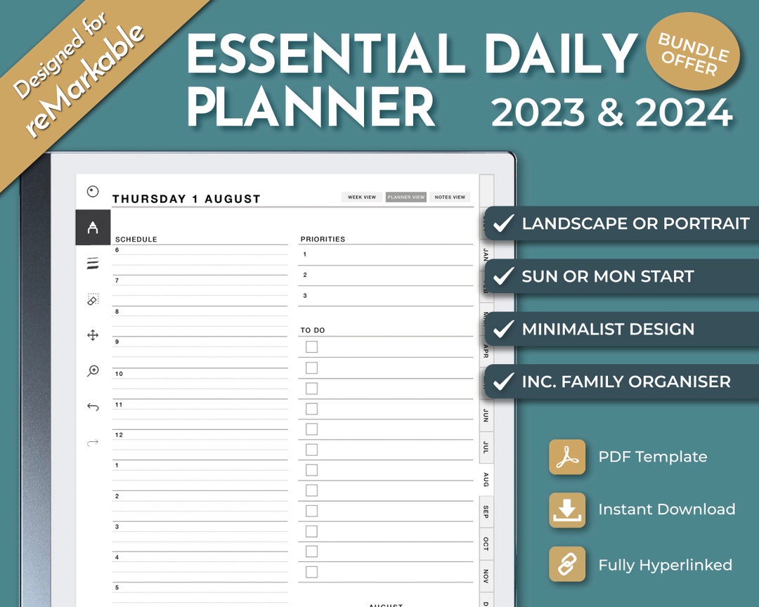Remarkable 2 Daily Planner 2023 2024 Remarkable 2 Templates Essential ...