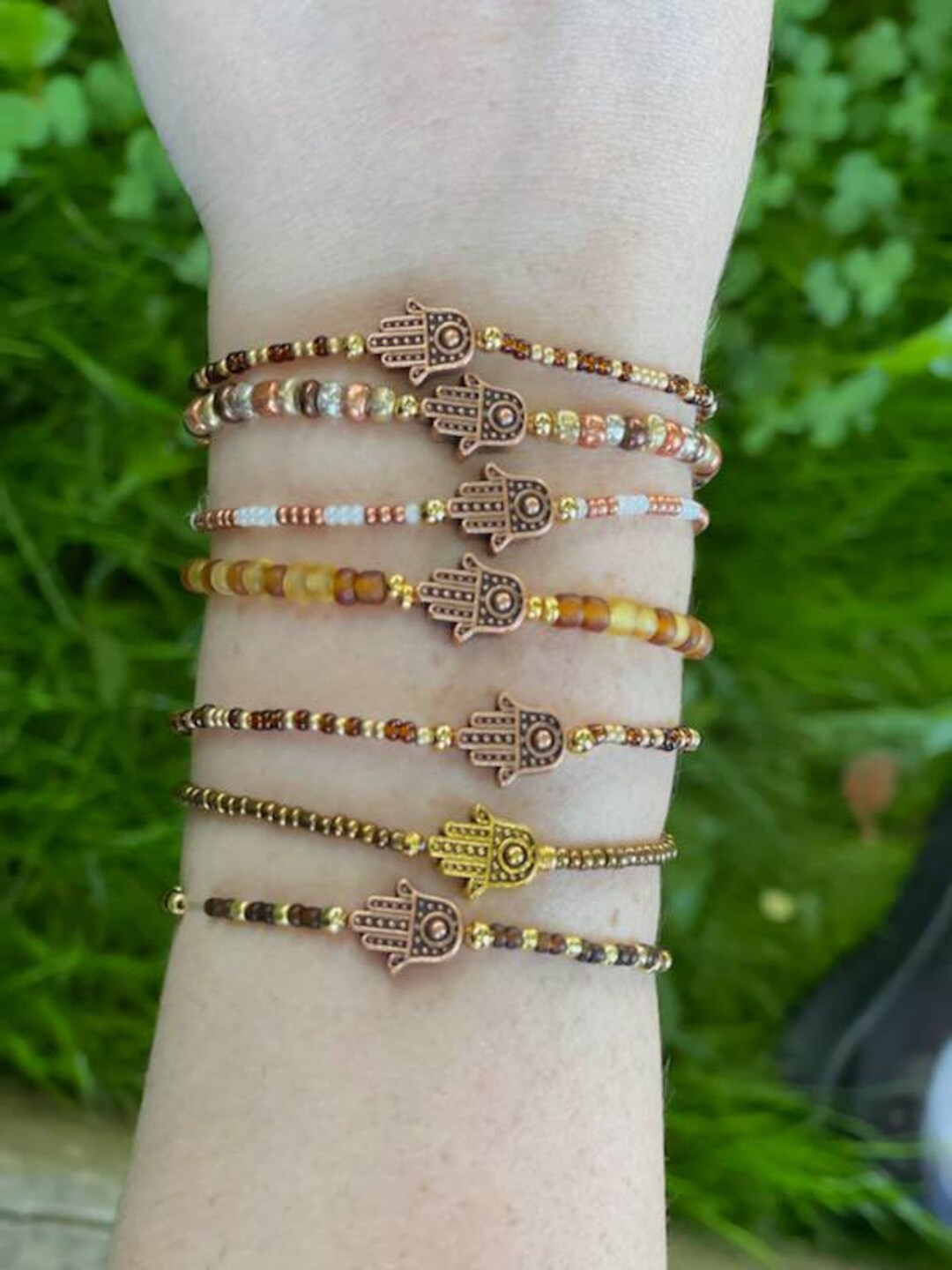 Dainty Hand of Fatima Bracelet: Seed Bead Hamsa Amulet - Etsy