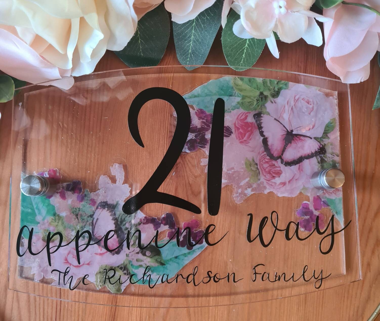 Floral personalised acrylic door sign/door number | Etsy