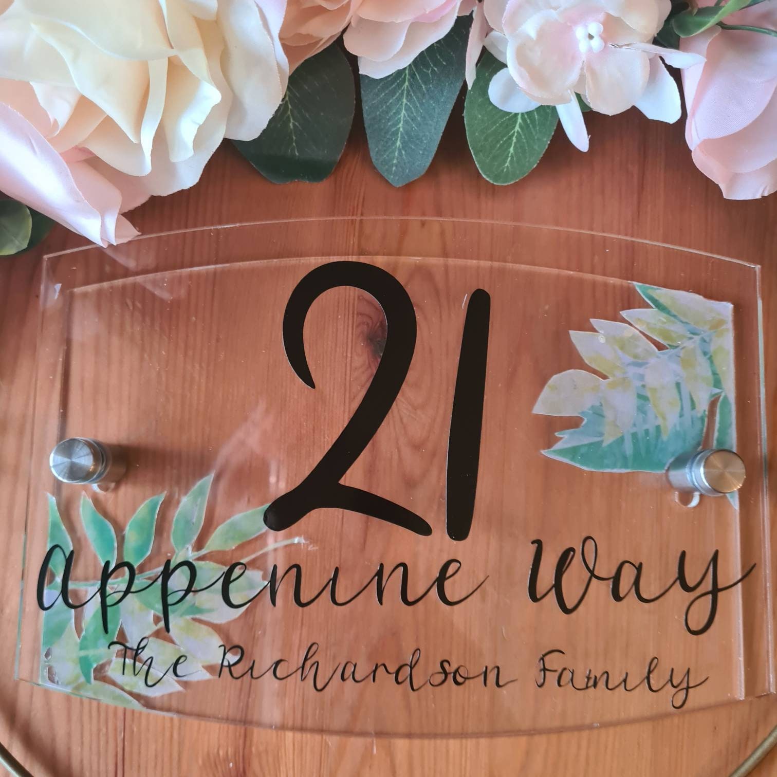 Floral personalised acrylic door sign/door number | Etsy