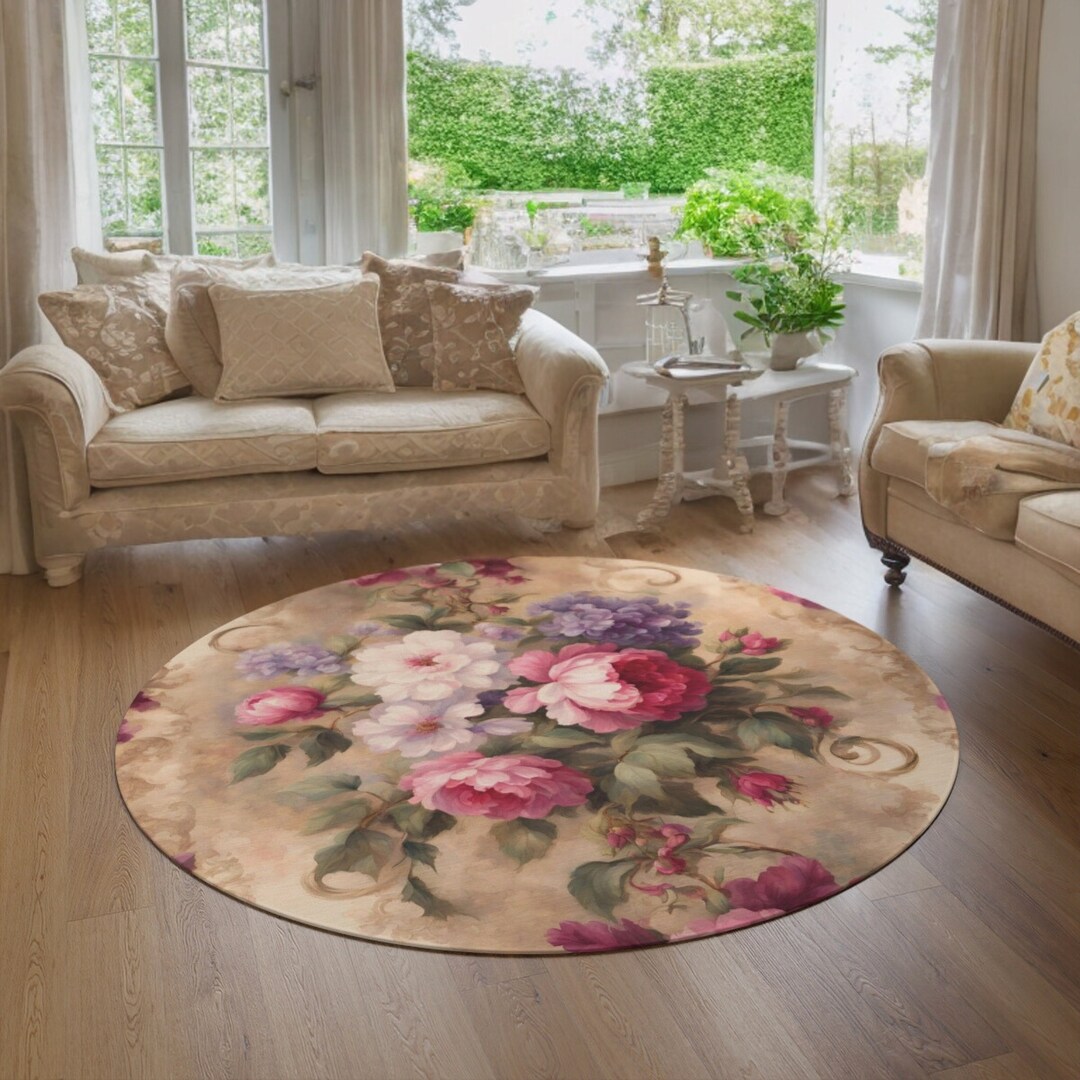 Beige and Pink Antique Style Floral Rug Ornate Victorian Rose Area Rug ...