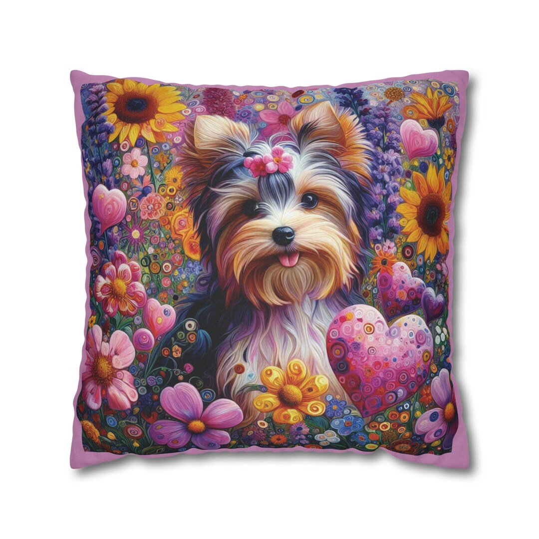Yorkie Pillow COVER Yorkie Valentines Day Cushion Cover Puppy in ...