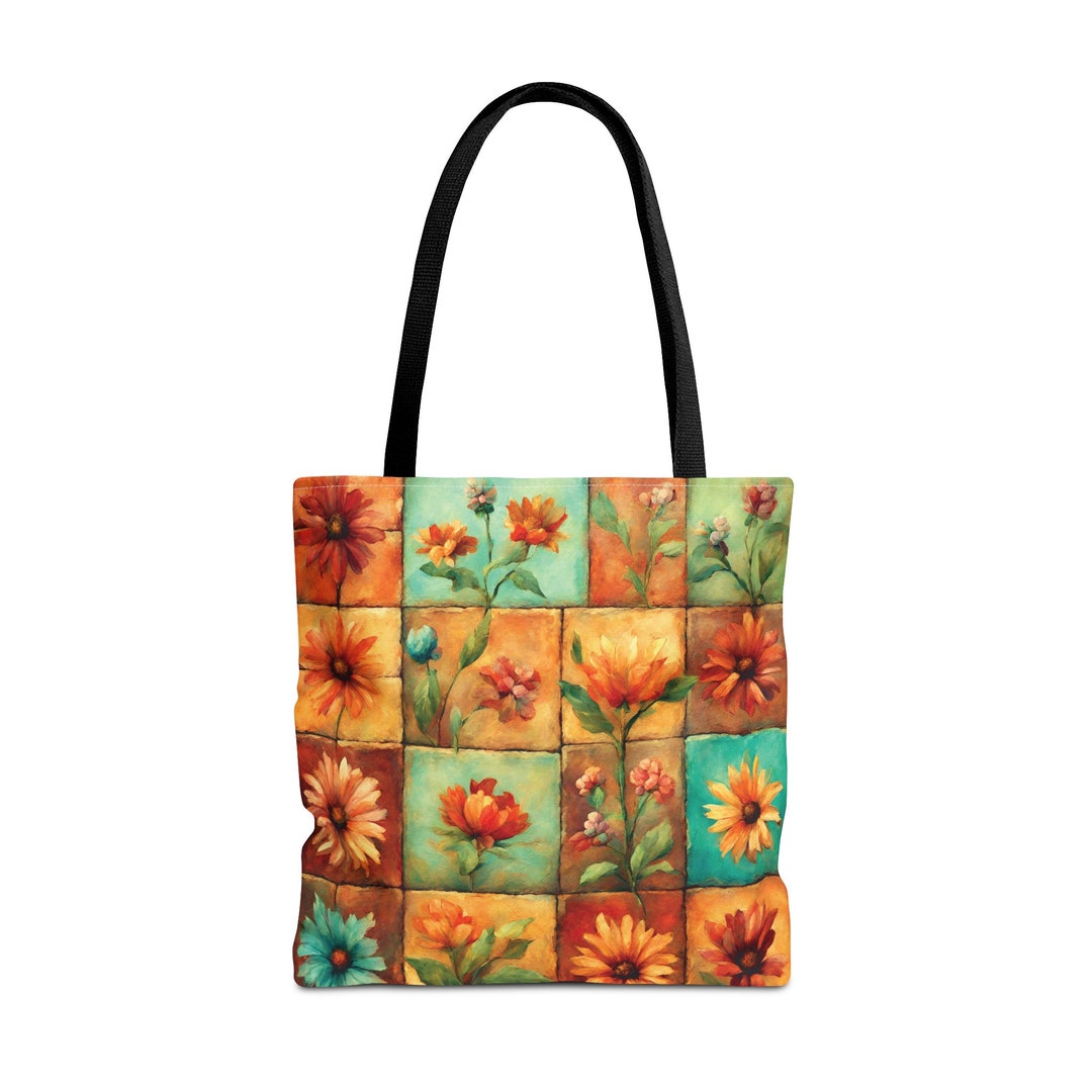 Southwestern Tote Bag Terra Cotta Floral Farmers Market Bag Mexican ...