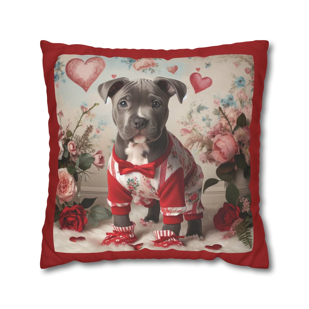 Valentines Day Pit Bull Pillow COVER Faux Suede Pit Bull Puppy Cushion ...