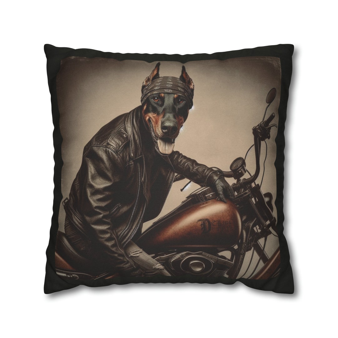 Biker Doberman Pillow COVER Motorcycle Doberman on Harley - Etsy