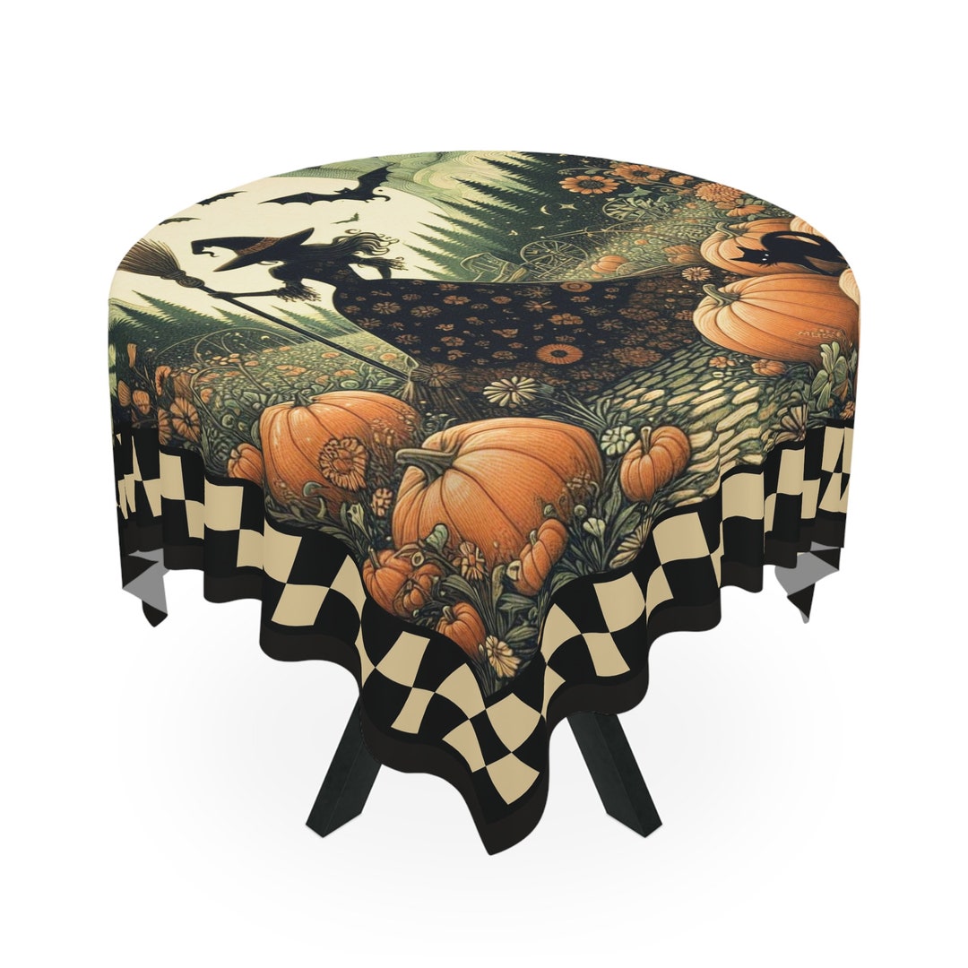 Halloween Tablecloth Vintage Inspired Black and Cream Check Witch in ...