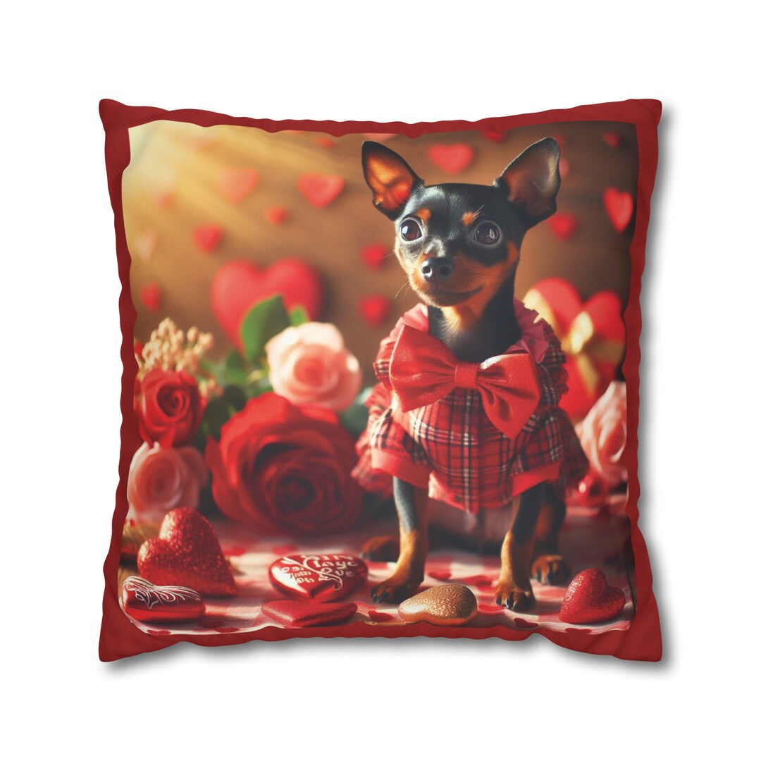 Valentines Day Miniature Pinscher Pillow COVER Faux Suede Mini Pin ...
