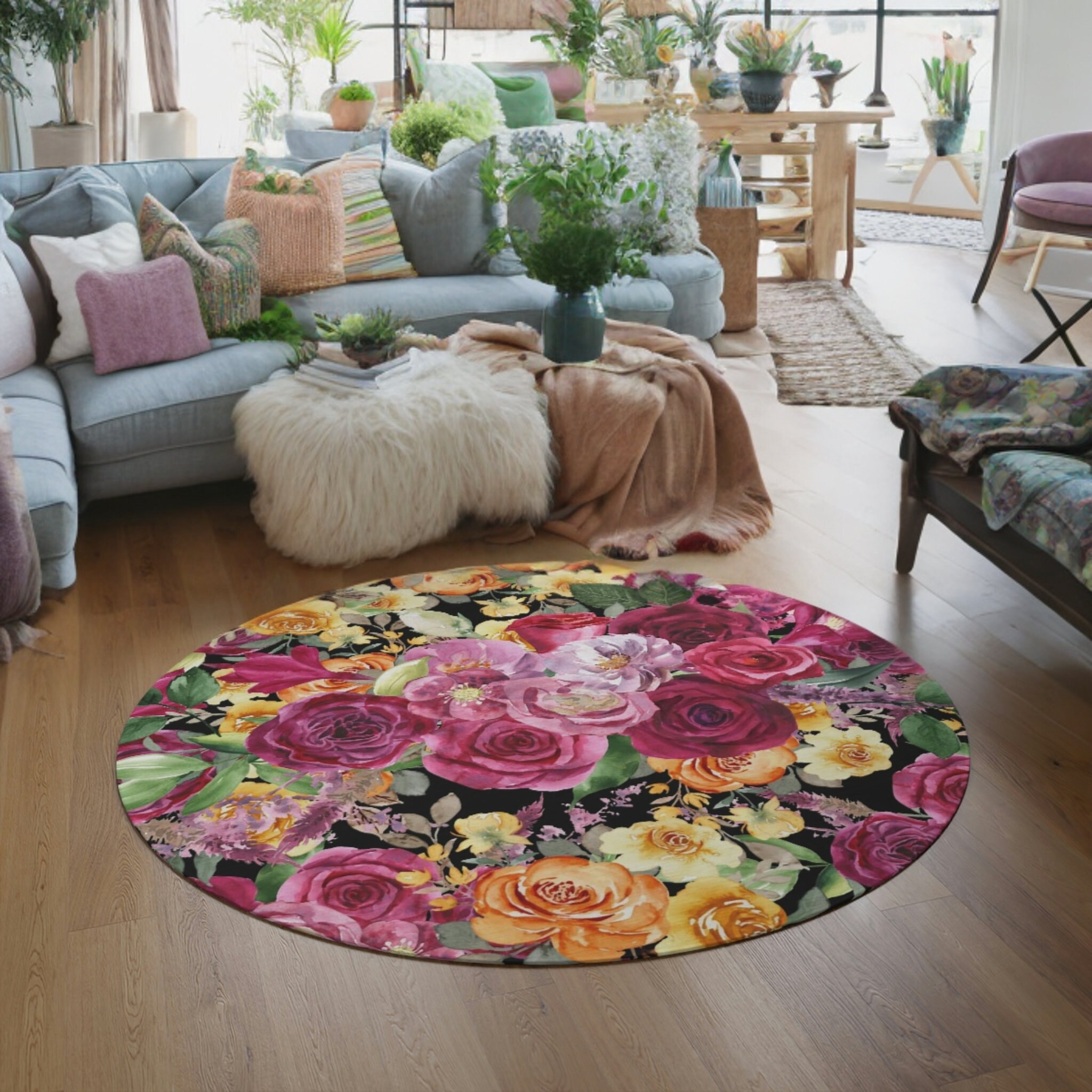 Round Shabby Chic Area Rug/mat Pink and Gold Roses Rug - Etsy Australia