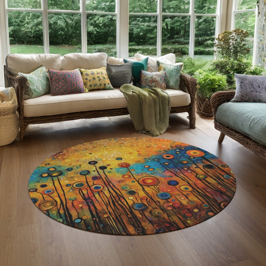 Round Gustav Klimt Inspired Floral Rug Klimt Style Art Nouveau Floor ...