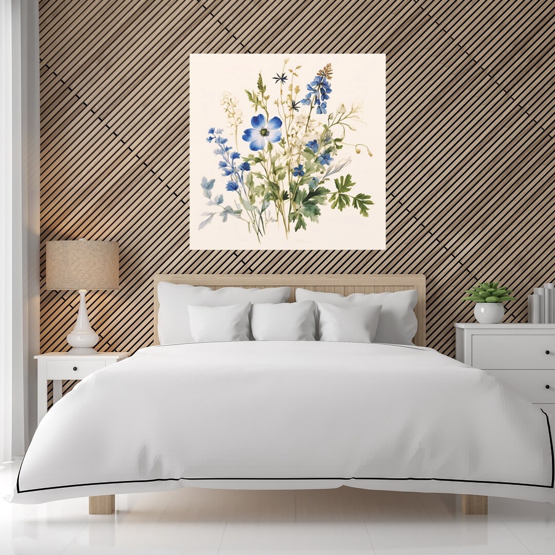 Country French Blue and Ivory Floral Canvas Wall Art Wildflower Gallery ...