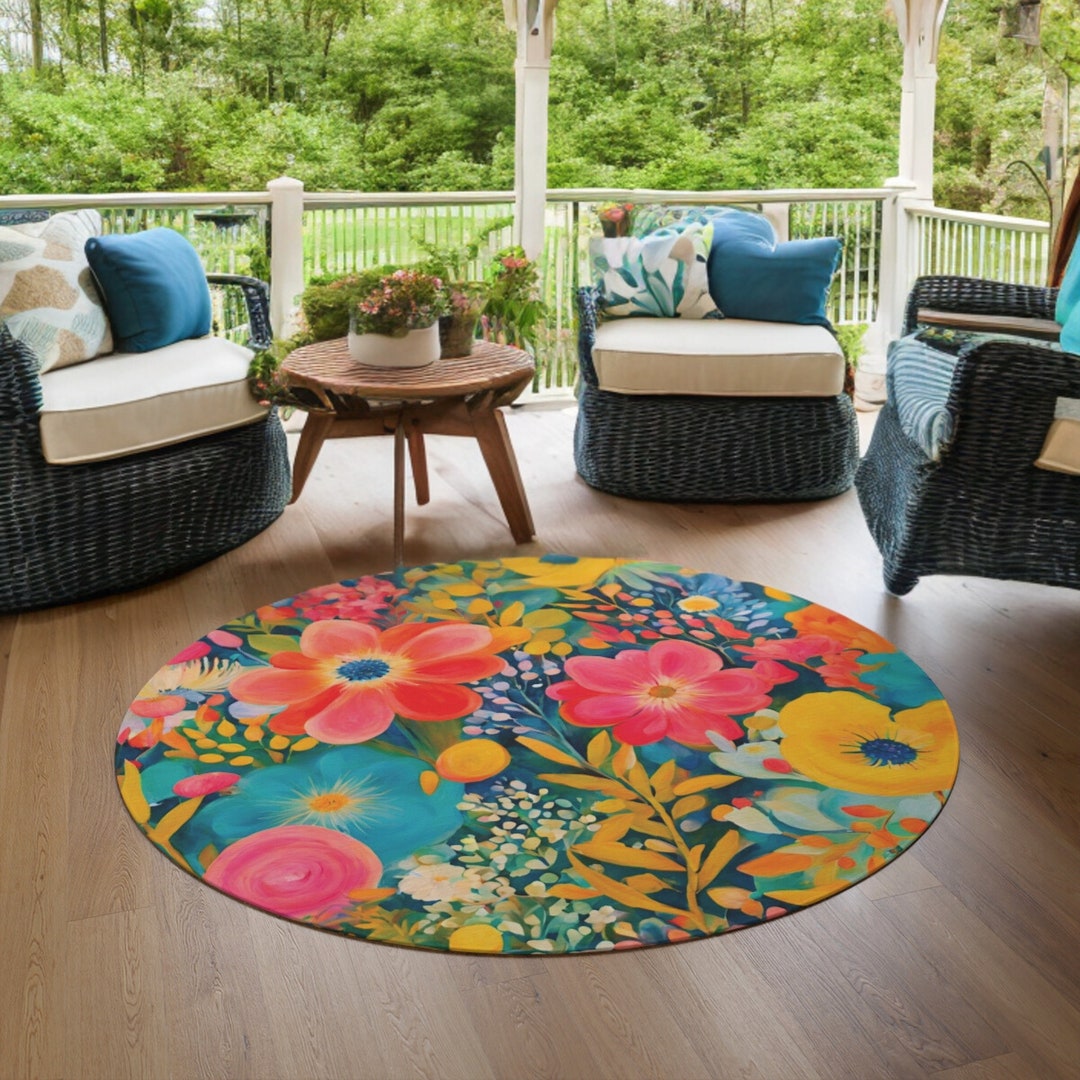 Bohemian Hippie Area Rug, Maximalist Floral Rug, Designer 70s Inspired ...