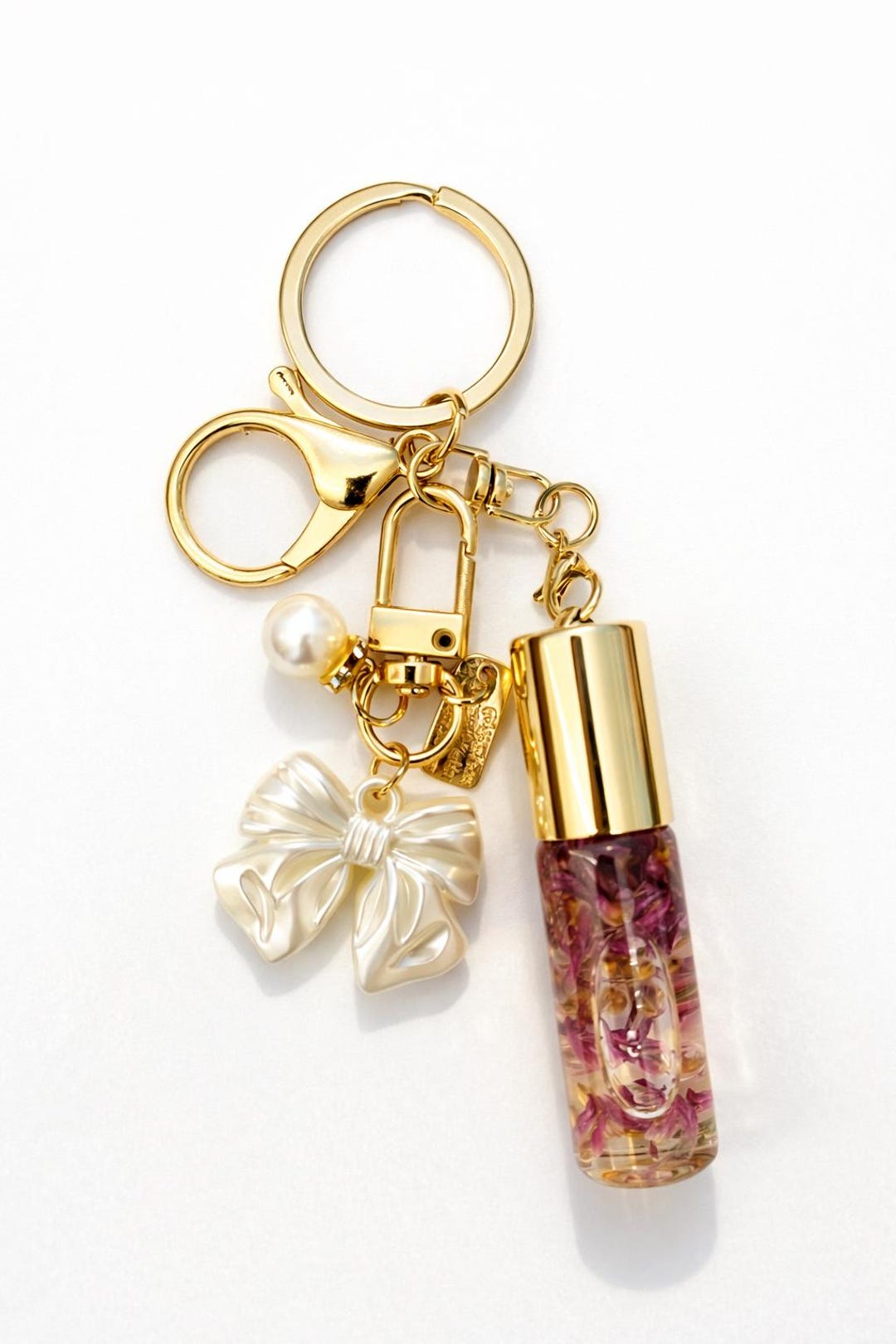 Botanical Fragrance Oil Roller Keychain, Dried Flowers, Bow Charm - Etsy