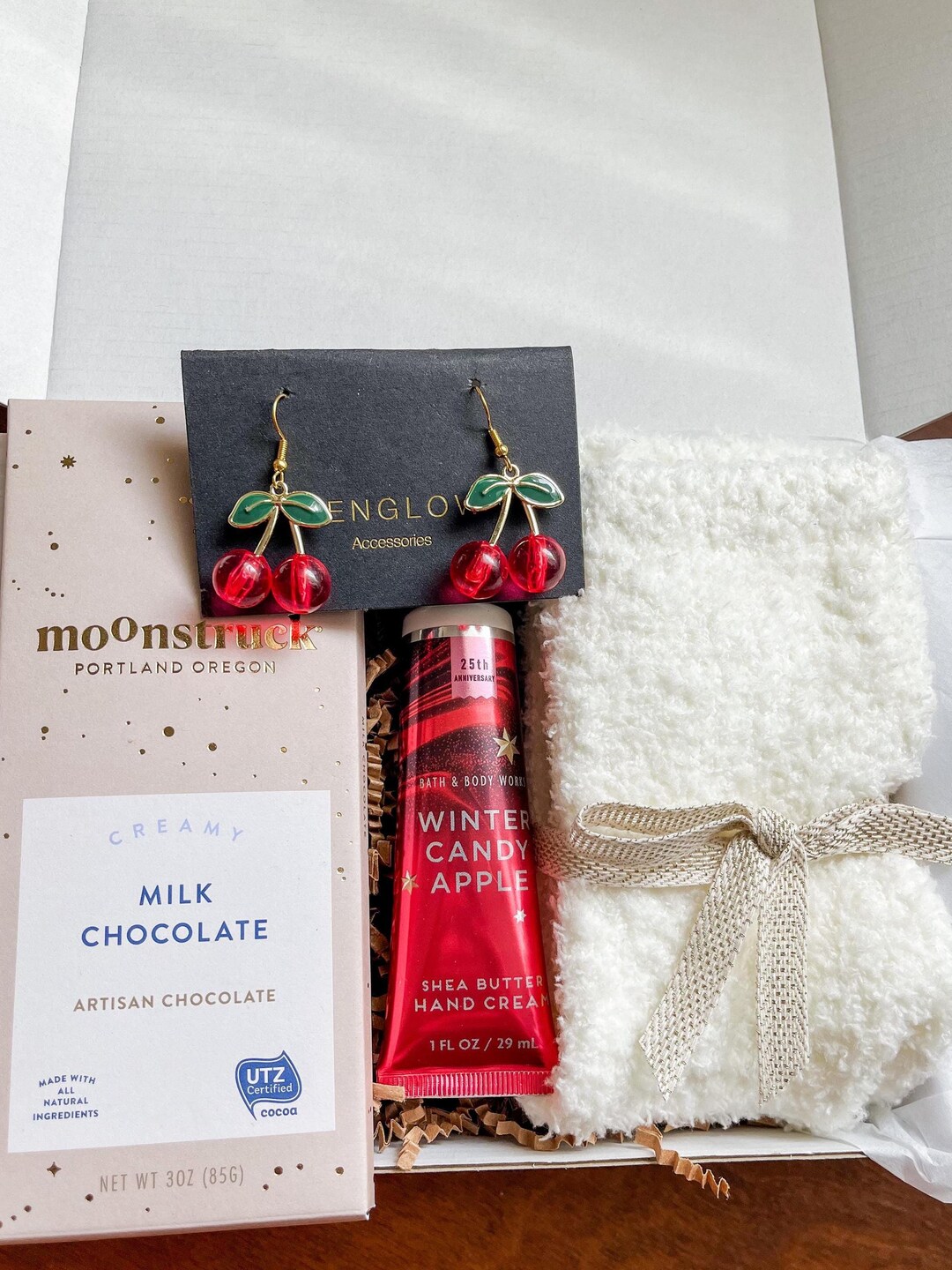 Cozy Gift Box| Burr Basket | Holiday Thank You Gift| Cherry Earrings ...