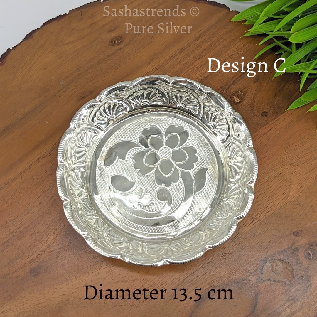 Pure Silver Plate -13.5 Cms Diameter- Silver Pooja Plate - Pooja Items ...
