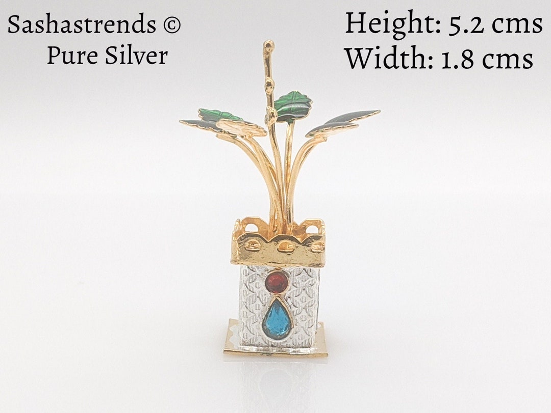 Tulasi Plant With Beautiful Enamel -pure Silver Gift Items- Pooja Items ...
