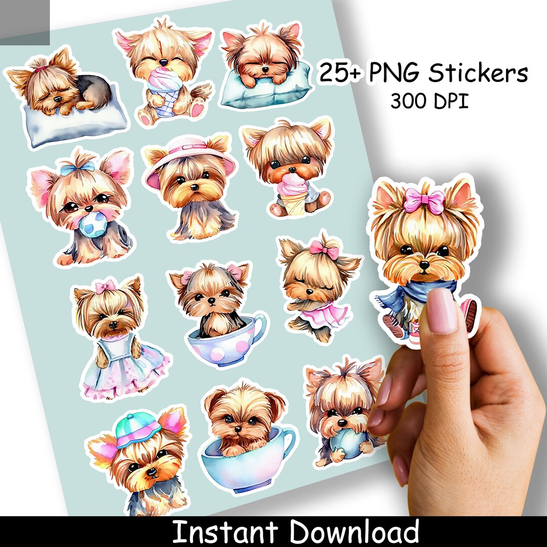Cute Yorkie Clipart, Digital PNG Stickers, Watercolor Illustrations - Etsy