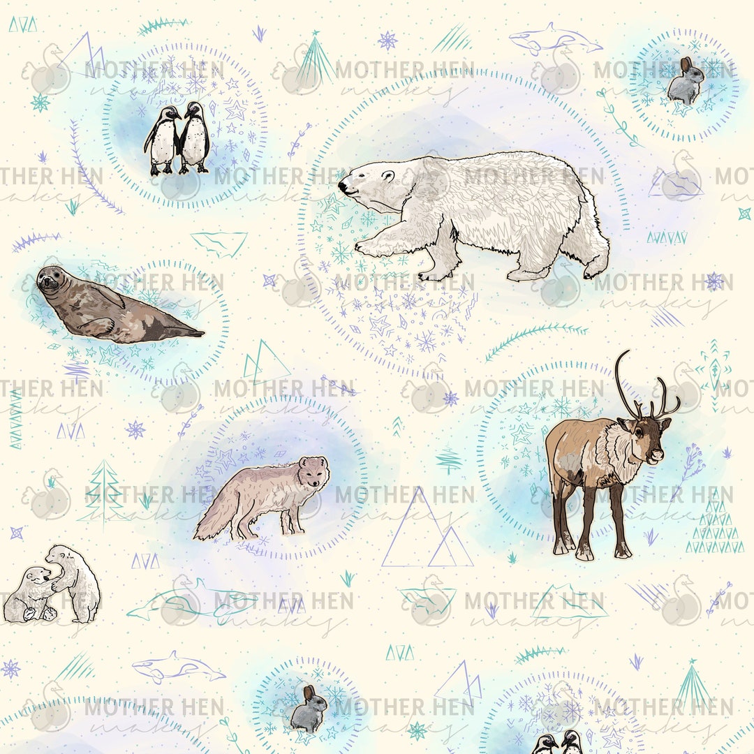 Arctic Animals Repeat Pattern • 24x20” • Snow Colourway • Non Exclusive ...