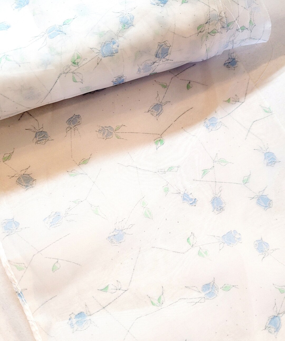 Vintage White Sheer With Blue Rose Buds Trim Different Sizes 1 Yard - Etsy