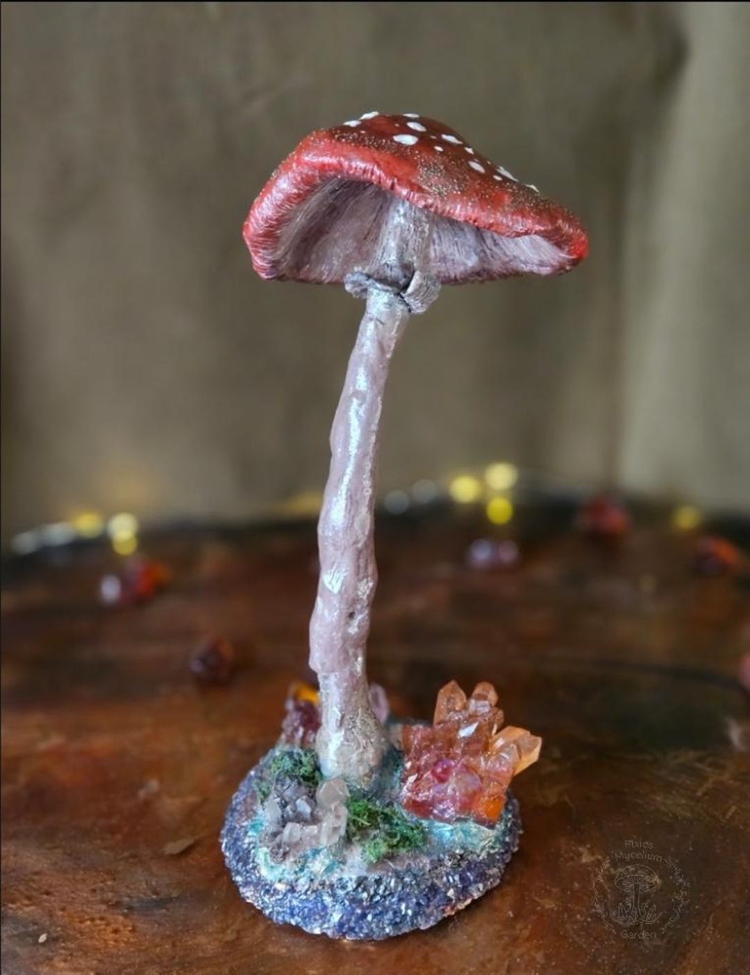 Sundrop' Hand Crafted Fly Agaric Mushroom Sculpture With Crystal Base ...