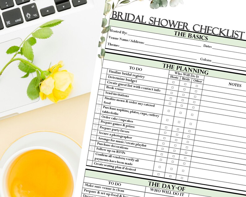 Printable Bridal Shower Checklist Instant Download Bridal Shower Guide ...