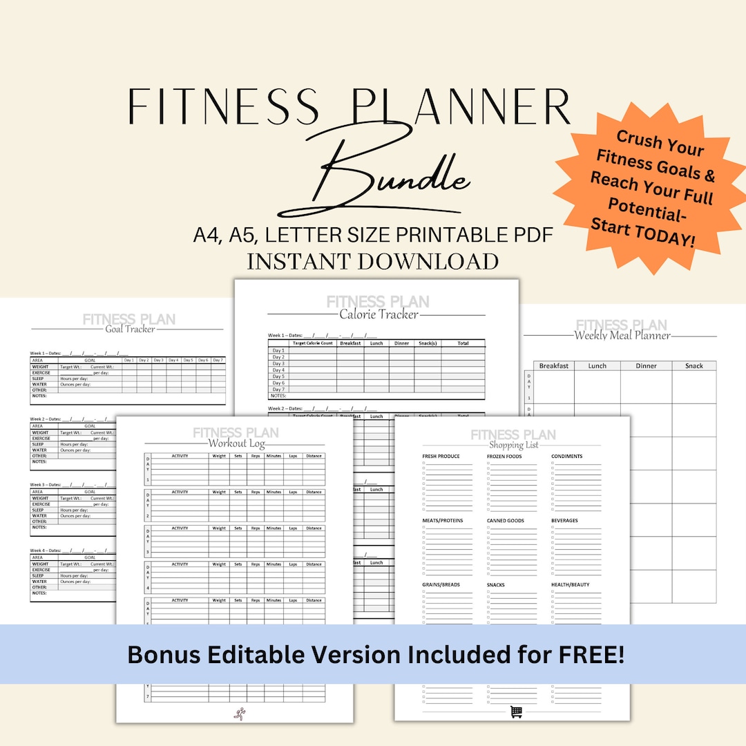 Fitness Planner Template- Printable Digital Editable - Etsy