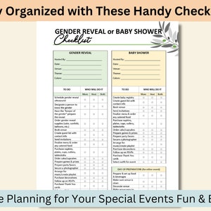 Printable Baby Shower Gender Reveal Checklist Instant Download - Etsy