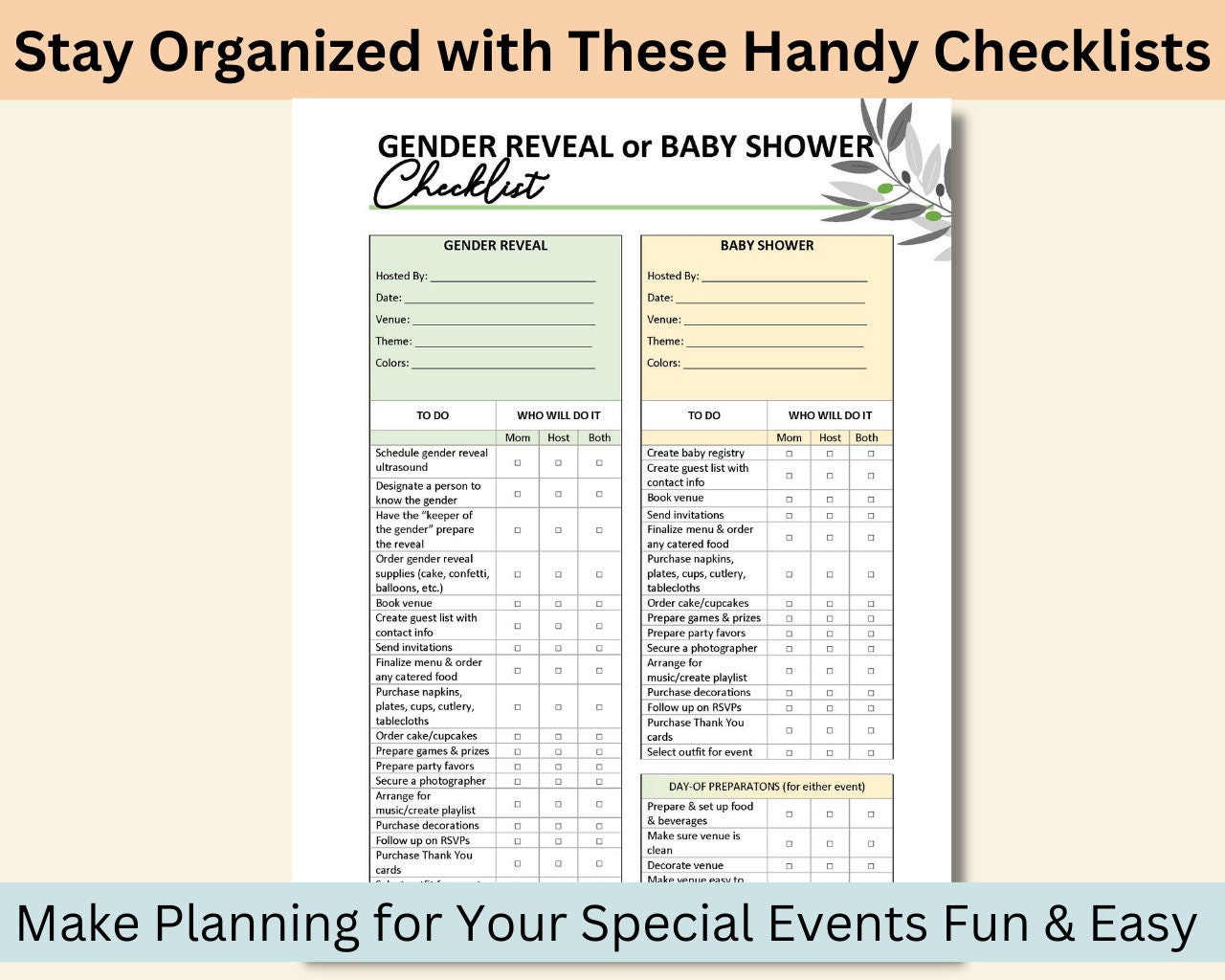 Printable Baby Shower Gender Reveal Checklist Instant Download - Etsy