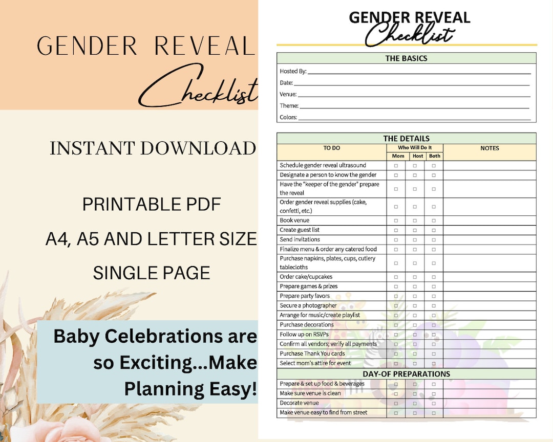 Printable Editable Gender Reveal Planning Template Checklist - Etsy