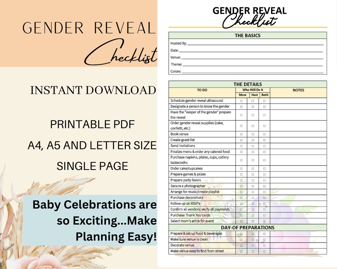 Printable Editable Gender Reveal Planning Template Checklist - Etsy