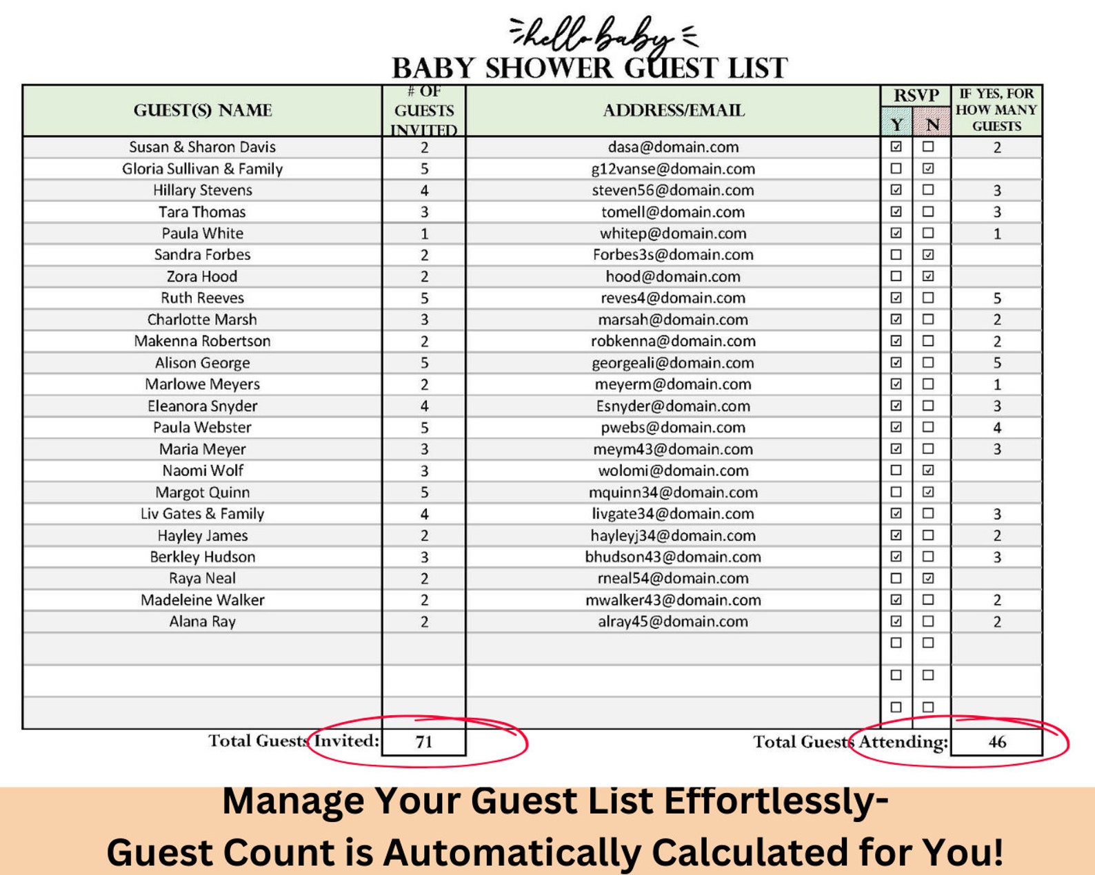 Excel Baby Shower Planner Excel Spreadsheet Digital Template, Hello Baby Shower, Baby Shower to ...