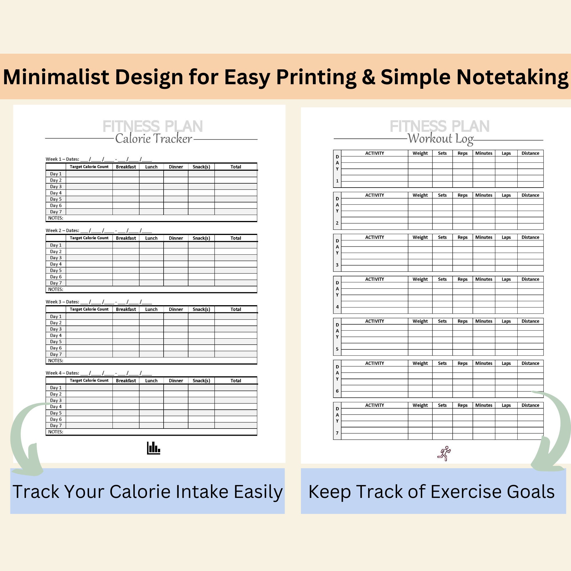 Fitness Planner Template- Printable Digital Editable - Etsy