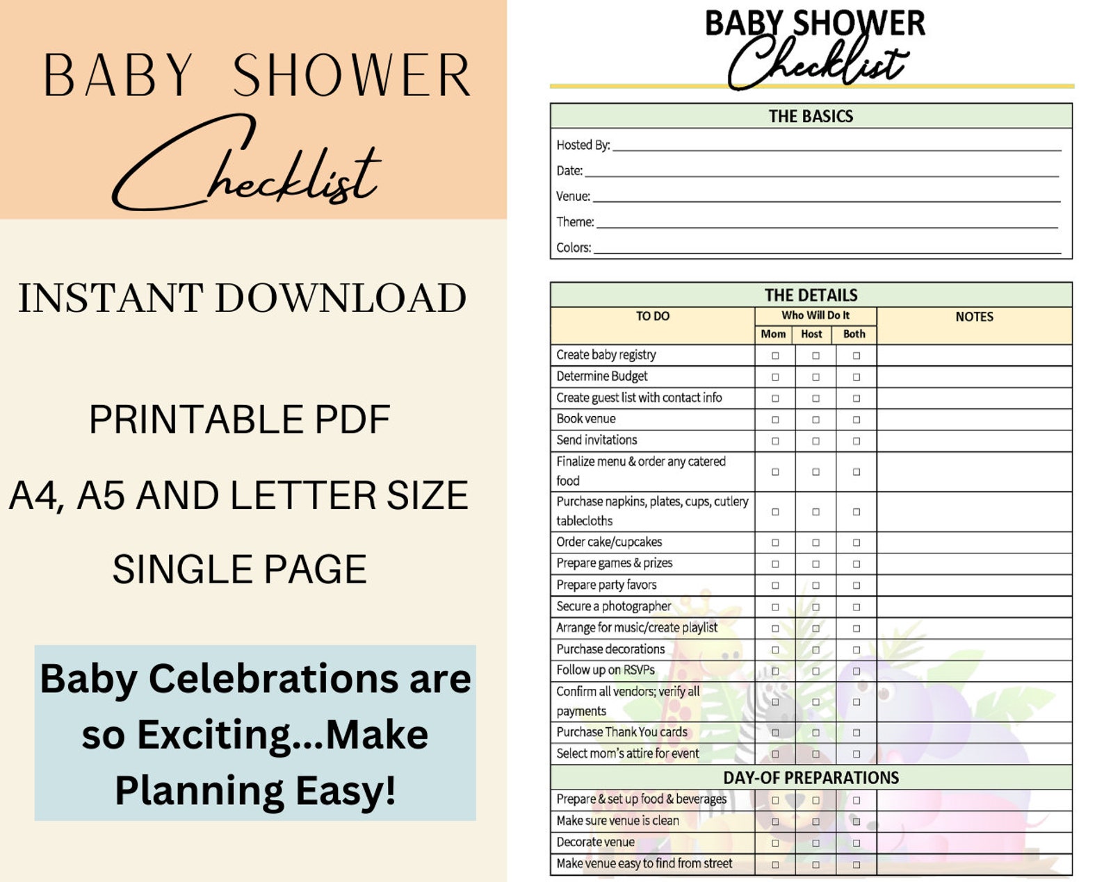 Printable Baby Shower Planning Template Checklist - Etsy