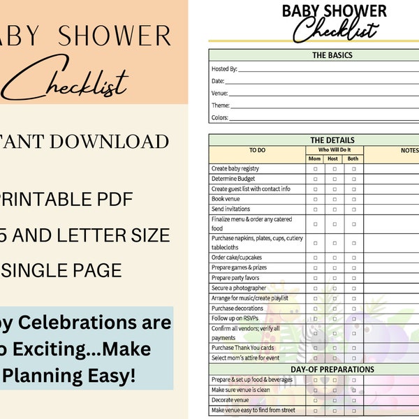 Baby Shower Host Checklist - Etsy