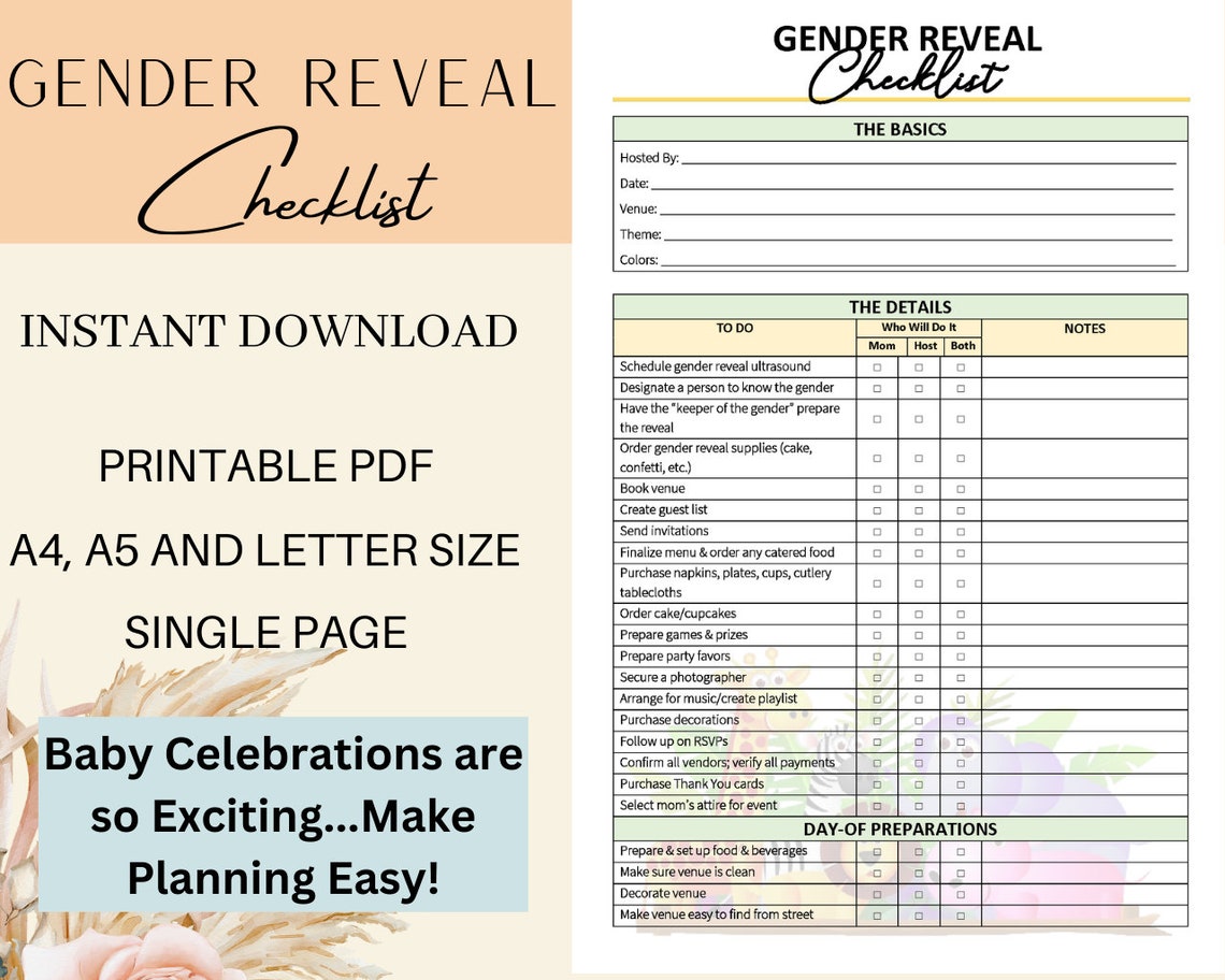 Printable Editable Gender Reveal Planning Template Checklist - Etsy