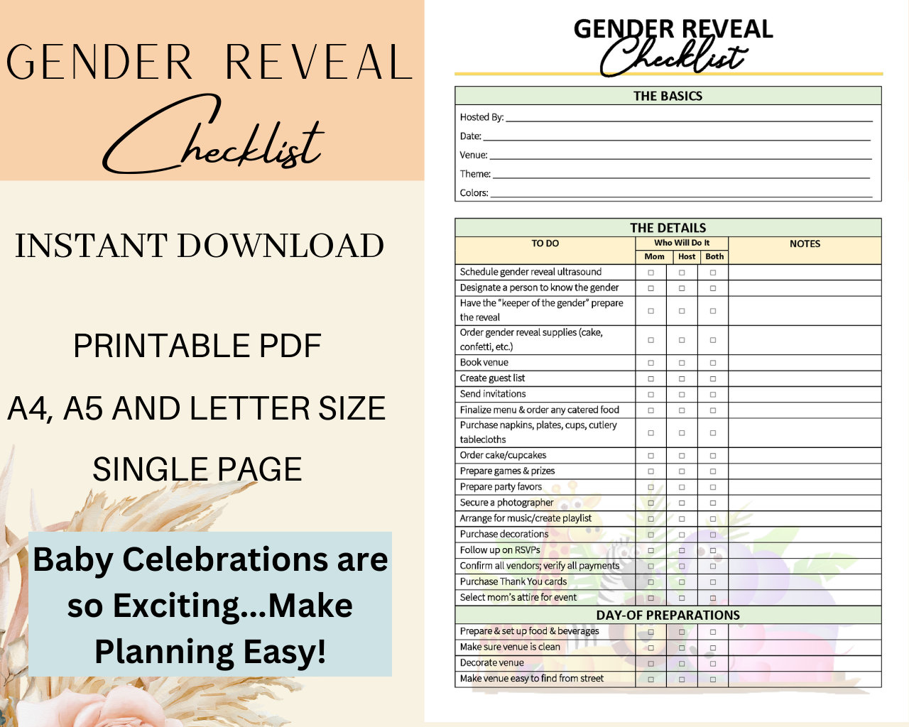 Printable Editable Gender Reveal Planning Template Checklist - Etsy