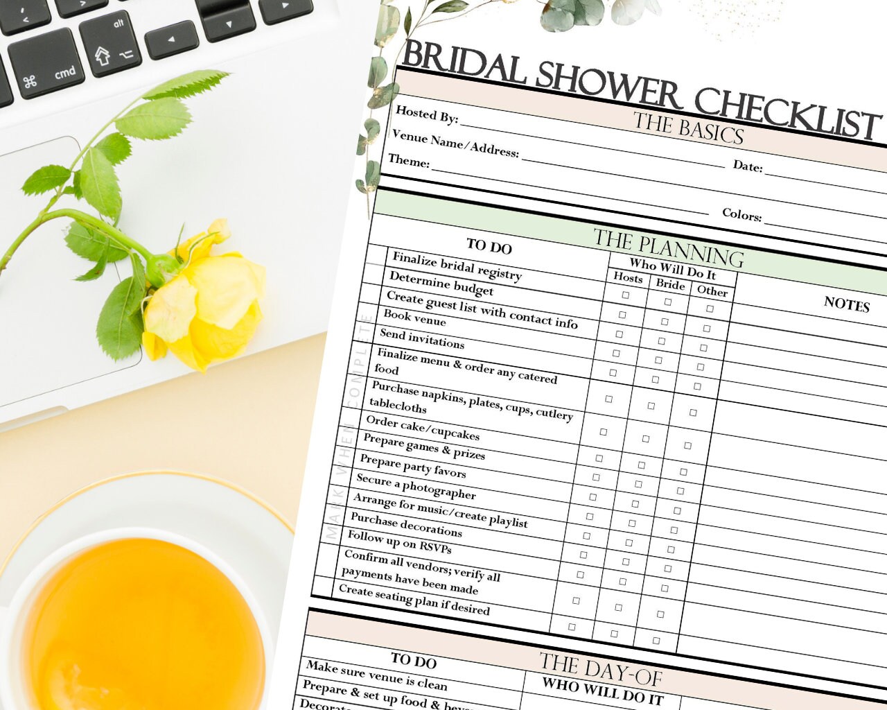 Bridal Shower Checklist Printable Template Digital Instant Download ...