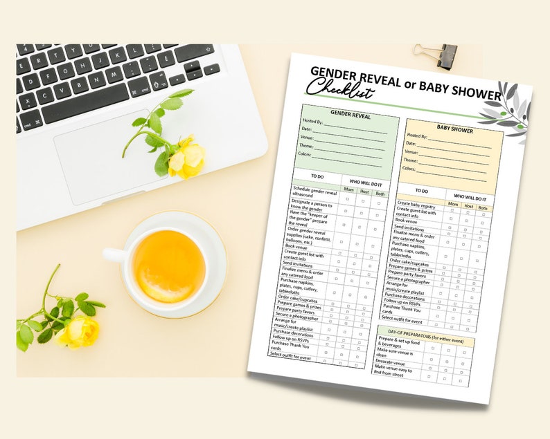 Printable Baby Shower Gender Reveal Checklist Instant Download - Etsy